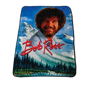 Bob Ross Design Soft Throw Size Fleece Plush Blanket - Fluffy, Warm, Fuzzy & Cozy – 100% Silk-Feel Polyester Perfect for Outdoor or Indoor Bed, Sofa or Couch While Watching TV/Movies - 45 x 60 Inches