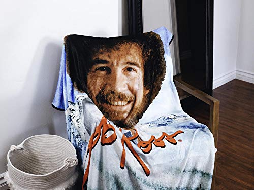 Bob Ross Design Soft Throw Size Fleece Plush Blanket - Fluffy, Warm, Fuzzy & Cozy – 100% Silk-Feel Polyester Perfect for Outdoor or Indoor Bed, Sofa or Couch While Watching TV/Movies - 45 x 60 Inches