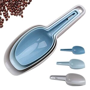 3 in 1ice scoop set, multi purpose plastic kitchen scoops canisters, ice scooper for freezer, rice, canisters, flour, dry foods, candy, pop corn, coffee beans and pet food