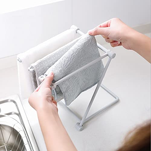 LEILIN Folding Kitchen Bathroom Towel Rack ,Towel Stand ,Rag Rack Dish Washing Cloth Draining Organizer ,Towel Shelves Sponge Holder for Kitchen (Blue)