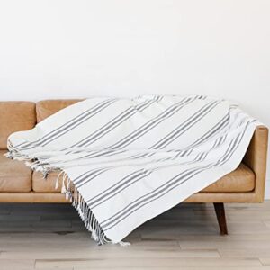 GRACED SOFT LUXURIES Chenille Fringe Throw Blanket for Couch | 50" x 60" Soft, Textured, Fluffy, Warm, Cozy Striped Boho Blanket | Decorative Yet Buttery Soft (Charcoal Stripe)