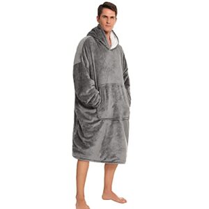 YEPLINS Pullover sweatshirt with hood robe blanket hoodie blanket sweatshirt flannel hoodies Grey