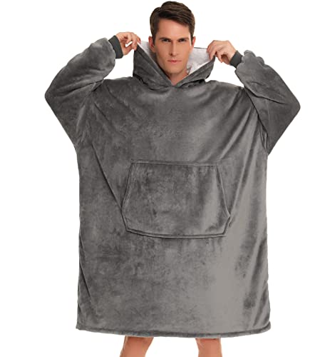 YEPLINS Pullover sweatshirt with hood robe blanket hoodie blanket sweatshirt flannel hoodies Grey