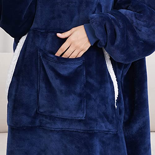 Oversized Blanket Hoodie, Warm Cozy Wearable Blanket Unique Wife Gift Mom Gifts, Blanket Sweatshirt for Women Men Adults(Blue/Ultra Long)