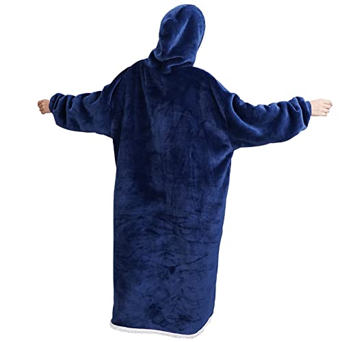 Oversized Blanket Hoodie, Warm Cozy Wearable Blanket Unique Wife Gift Mom Gifts, Blanket Sweatshirt for Women Men Adults(Blue/Ultra Long)