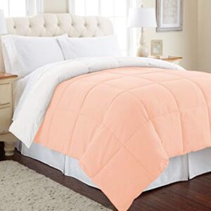 Modern Threads Down Alternative Microfiber Quilted Reversible Comforter & Duvet Insert - Soft, Comfortable Alternative to Goose Down - Bedding for All Seasons Blush/White Twin