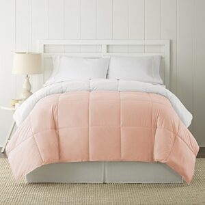 Modern Threads Down Alternative Microfiber Quilted Reversible Comforter & Duvet Insert - Soft, Comfortable Alternative to Goose Down - Bedding for All Seasons Blush/White Twin