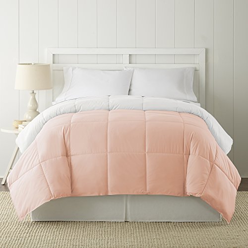 Modern Threads Down Alternative Microfiber Quilted Reversible Comforter & Duvet Insert - Soft, Comfortable Alternative to Goose Down - Bedding for All Seasons Blush/White Twin