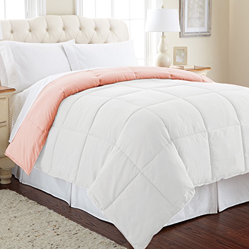 Modern Threads Down Alternative Microfiber Quilted Reversible Comforter & Duvet Insert - Soft, Comfortable Alternative to Goose Down - Bedding for All Seasons Blush/White Twin