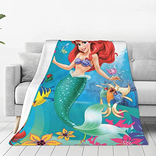 Anime Mermaid Blanket Cute Throw Blankets for Girls Women Super Soft Warm Flannel Fleece for Couch Living Room Sofa 50x60 Inches