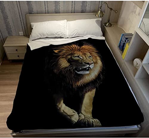 HommomH 60"x80" Black Lion Blanket Animal Print Soft Fluffy Fleece Throw for Couch Sofa Bed