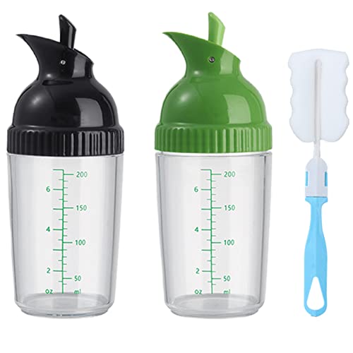 Salad Dressing Shaker Container, Homemade Salad Dressing Bottle Mixer Measure,Dripless Pour, Soft Grip, BPA Free,Send cleaning brush.（2 Pcs）