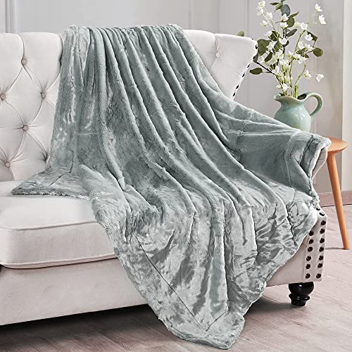 Home Soft Things Grey Plain Faux Fur Throw Blanket, String Grey - 50'' x 60'' Shiny Silky Smooth Soft Heavy Bed Couch Cover Warm Comfortable Cozy Elegant Plush Throw for Living Room Bedroom