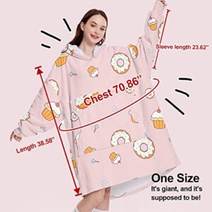 Wearable Blanket Hoodie Oversized Sweatshirt With Hood Sleeves and Pocket Cozy Warm Hoddie Blanket for Adult Gifts for Women,Unicorn Donut Pink