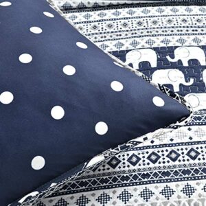 Lush Decor Elephant Stripe 5 Piece Quilt Set, Navy, Full Queen