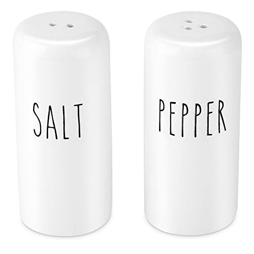 Farmhouse Salt and Pepper Shakers Set - Rustic Salt and Pepper Shakers Set - Cute White Salt and Pepper Shakers for Your Farmhouse Kitchen, Sturdy Ceramic, 3.4 oz Capacity, Rust-Free