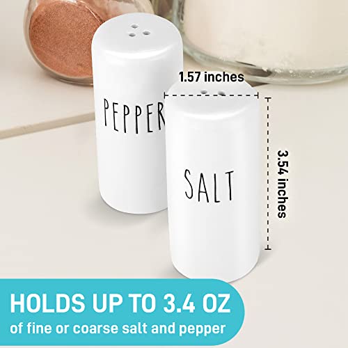 Farmhouse Salt and Pepper Shakers Set - Rustic Salt and Pepper Shakers Set - Cute White Salt and Pepper Shakers for Your Farmhouse Kitchen, Sturdy Ceramic, 3.4 oz Capacity, Rust-Free