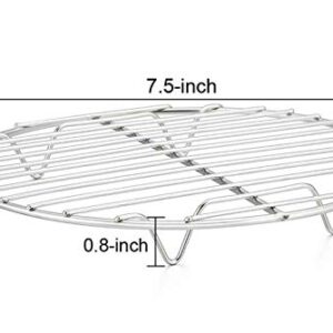 TeamFar Round Cooling Rack Set of 2, 7½ Inch Round Rack Baking Steaming Roasting Rack Set Stainless Steel, Healthy & Dishwasher Safe, Mirror Finish & Rust Free