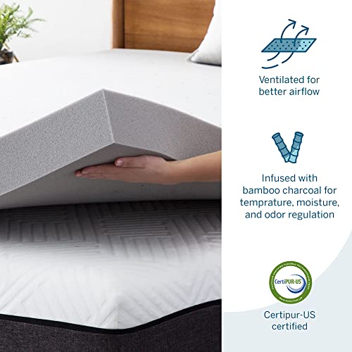 Lucid 4 Inch Bamboo Charcoal Memory Foam Mattress Topper - Queen & Premium Hypoallergenic 100% Waterproof Mattress Protector - Universal Fit, Cotton Terry Top, Queen