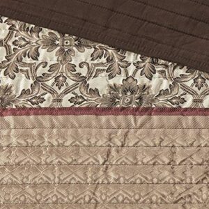 Madison Park Quilt Set Luxurious Jacquard Stripes Design - All Season, Coverlet Bedspread Lightweight Bedding Layer, Shams, Decorative Pillow, Full/Queen(90"x90"), Floral Red 5 Piece