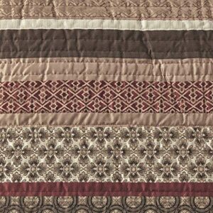 Madison Park Quilt Set Luxurious Jacquard Stripes Design - All Season, Coverlet Bedspread Lightweight Bedding Layer, Shams, Decorative Pillow, Full/Queen(90"x90"), Floral Red 5 Piece