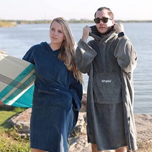 Hiturbo Plush Changing Robe, Fluffy Wearable Blanket, Soft Oversize Hooded Towel Surf Poncho with Pocket for Aquatics & Home (Blue)