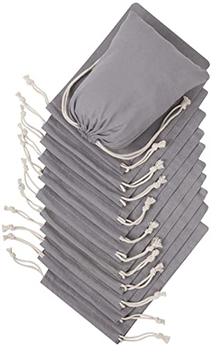 DR 100 Percent Cotton Muslin Drawstring Bags 12-Pack For Storage Pantry Gifts (Smoke 120033)