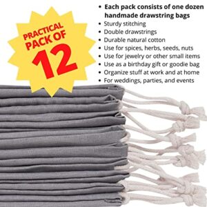 DR 100 Percent Cotton Muslin Drawstring Bags 12-Pack For Storage Pantry Gifts (Smoke 120033)