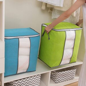 LucaSng Large Capacity Non-Woven Fabric Storage Bag, Cotton Quilt Storage Bag for Clothing Sorting (One Size,GN)