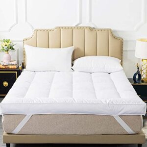 whatsbedding 5 inch goose down and feather bed, luxury extra thick mattress topper california king size, hotel collection 1900 gsm overfilled pillow top, hand made 1200tc cotton fabric, 72x84 inch