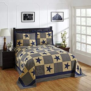 Better Trends Star Collection in Printed Americana Design 100% Cotton, Full/Double Bedspread Set, Blue Gold