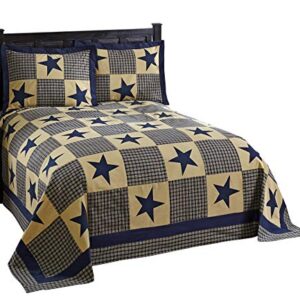 Better Trends Star Collection in Printed Americana Design 100% Cotton, Full/Double Bedspread Set, Blue Gold