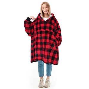 oversized blanket sweatshirt, super soft warm cozy wearable sherpa hoodie for adults & teens, reversible, hood & large pocket, one size