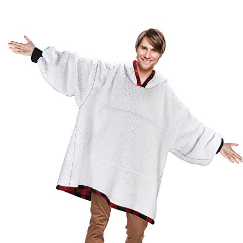 Oversized Blanket Sweatshirt, Super Soft Warm Cozy Wearable Sherpa Hoodie for Adults & Teens, Reversible, Hood & Large Pocket, One Size