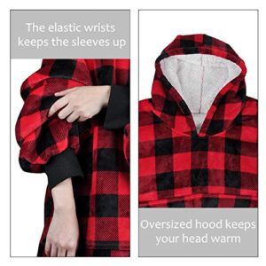 Oversized Blanket Sweatshirt, Super Soft Warm Cozy Wearable Sherpa Hoodie for Adults & Teens, Reversible, Hood & Large Pocket, One Size