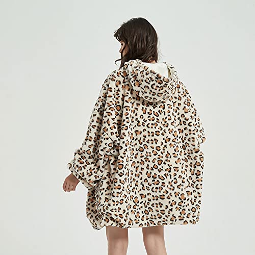 Viviland Oversized Hoodie Fuzzy Blanket Sweatshirt,Super Soft Warm Comfortable Giant Pullover with Large Front Pocket, Gifts for Women Men, Cheetah Print Beige