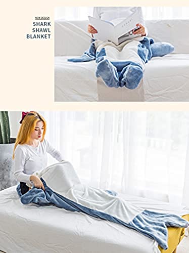 Shark Blanket Super Soft Cozy Flannel Hoodie Shark Sleeping Bag Shark Tail Wearable Fleece Throw Blanket for Adult 2023 New