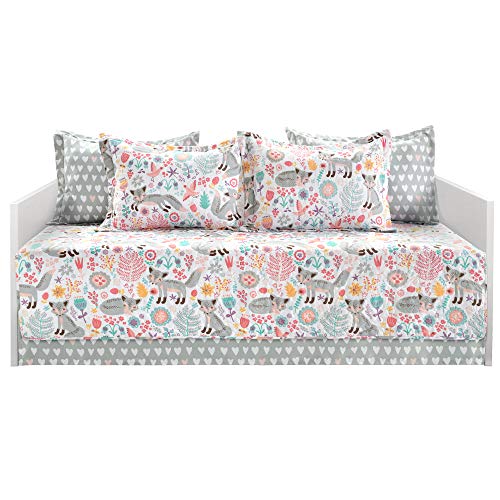 Lush Decor Pixie Fox 6 Piece Daybed Cover Set, Gray & Pink, 39"x75"