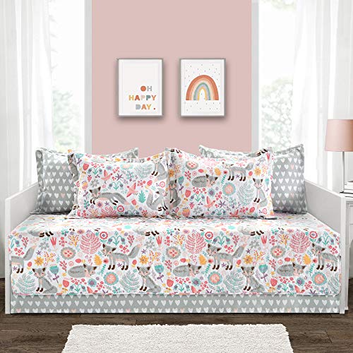 Lush Decor Pixie Fox 6 Piece Daybed Cover Set, Gray & Pink, 39"x75"