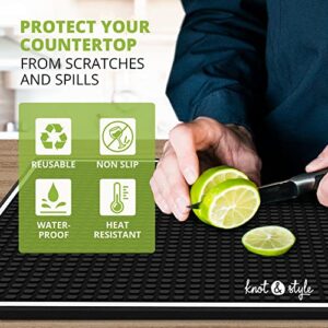 Bar Mat Counter Top - 17.7 x 11.8 inch, Black Waterproof, Non-Slip, Non-Toxic, Heavy Duty Rubber, Easy to Clean, Perfect for Bars & Restaurants, Premium Quality - Knot and Style (Premium)