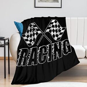 XKAWPC Racing Checkered Flags Super Soft Flannel Blanket Lightweight Comfortable Throw for Home Bed Couch Sofa 50Inx60In, Throw blanket, White-style1