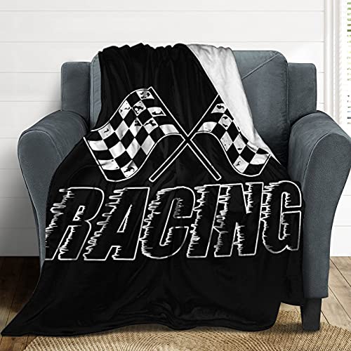 XKAWPC Racing Checkered Flags Super Soft Flannel Blanket Lightweight Comfortable Throw for Home Bed Couch Sofa 50Inx60In, Throw blanket, White-style1