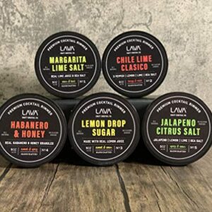 LAVA Premium Jalapeno Citrus Margarita Salt Cocktail Rimmer, All Natural Spicy Margarita Rimmer Salt, Sea Salt Rocks, Real Lime, No Silicon Dioxide, with Easy Screw-On Lid - 6oz