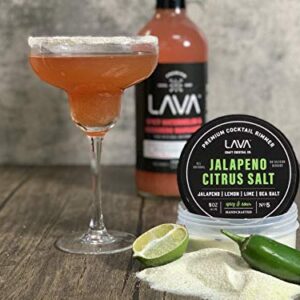 LAVA Premium Jalapeno Citrus Margarita Salt Cocktail Rimmer, All Natural Spicy Margarita Rimmer Salt, Sea Salt Rocks, Real Lime, No Silicon Dioxide, with Easy Screw-On Lid - 6oz