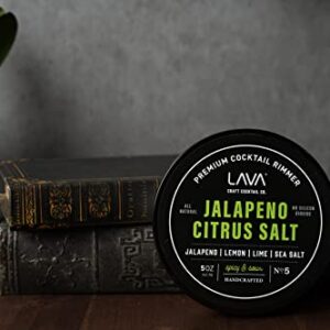 LAVA Premium Jalapeno Citrus Margarita Salt Cocktail Rimmer, All Natural Spicy Margarita Rimmer Salt, Sea Salt Rocks, Real Lime, No Silicon Dioxide, with Easy Screw-On Lid - 6oz