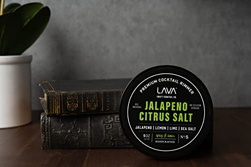 LAVA Premium Jalapeno Citrus Margarita Salt Cocktail Rimmer, All Natural Spicy Margarita Rimmer Salt, Sea Salt Rocks, Real Lime, No Silicon Dioxide, with Easy Screw-On Lid - 6oz