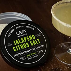 LAVA Premium Jalapeno Citrus Margarita Salt Cocktail Rimmer, All Natural Spicy Margarita Rimmer Salt, Sea Salt Rocks, Real Lime, No Silicon Dioxide, with Easy Screw-On Lid - 6oz