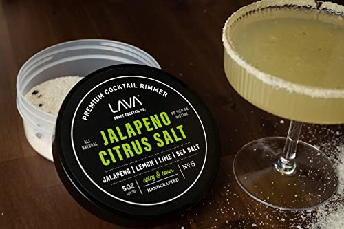 LAVA Premium Jalapeno Citrus Margarita Salt Cocktail Rimmer, All Natural Spicy Margarita Rimmer Salt, Sea Salt Rocks, Real Lime, No Silicon Dioxide, with Easy Screw-On Lid - 6oz