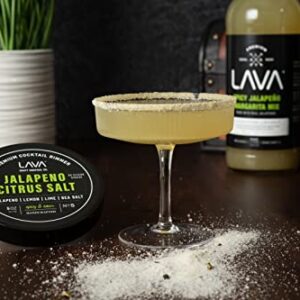 LAVA Premium Jalapeno Citrus Margarita Salt Cocktail Rimmer, All Natural Spicy Margarita Rimmer Salt, Sea Salt Rocks, Real Lime, No Silicon Dioxide, with Easy Screw-On Lid - 6oz