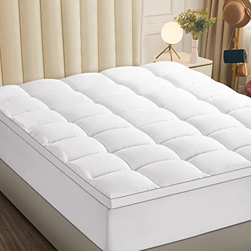 King Mattress Topper, Extra Thick Mattress Protector,Cooling Mattress Pad Cover for Back Pain, Plush & Support Bed Topper Overfilled Down Alternative with 8-21" Deep Pocket (White, King)